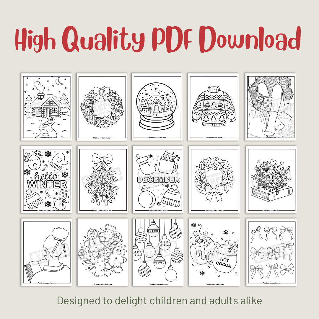 Cozy Christmas Coloring Page Bundle | Holiday Coloring Pages | Instant ...