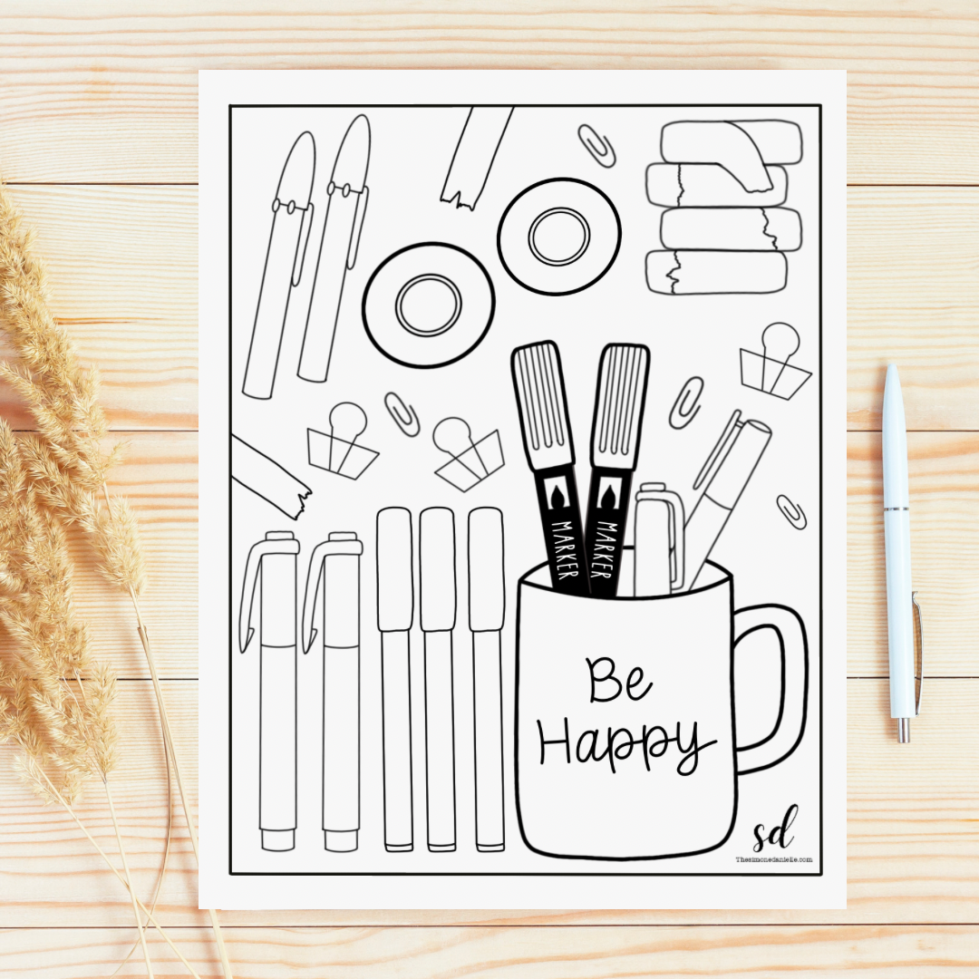 Be Happy Stationery Coloring Page – TSD