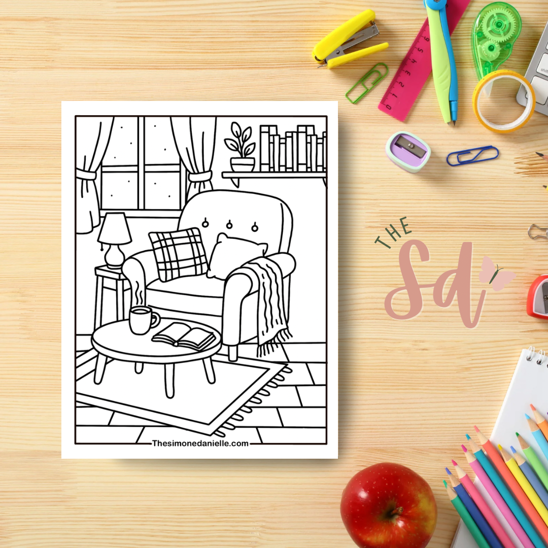 Cozy Corner Coloring Page | Instant PDF Download – TSD