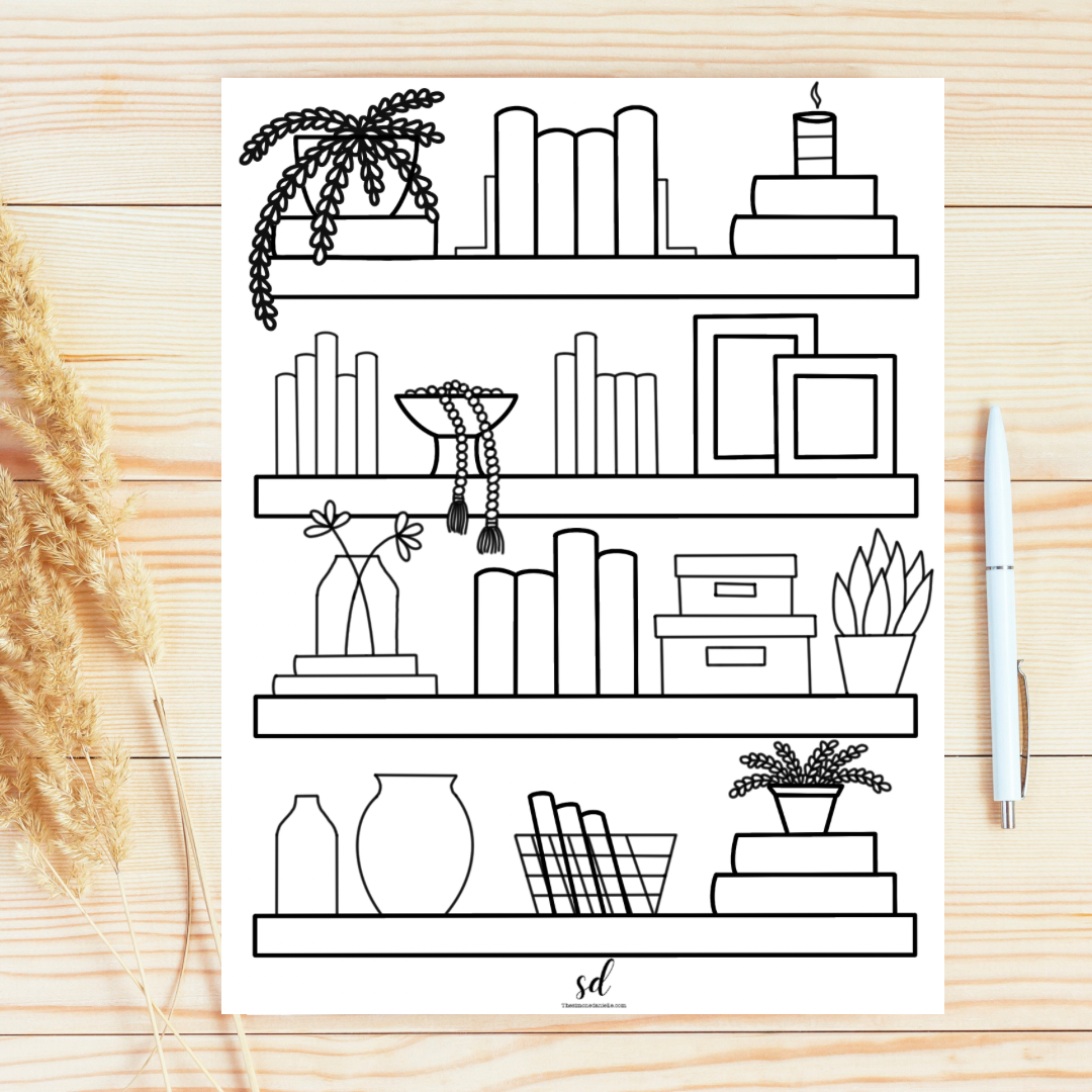 Bookshelf Coloring Page – TSD